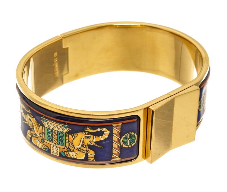 Hermes Multicolor Enamel Elephant Bangle Bracelet at 1stDibs
