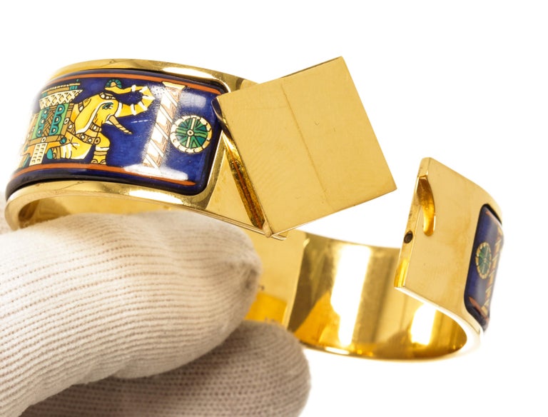 Hermes Multicolor Enamel Elephant Bangle Bracelet at 1stDibs