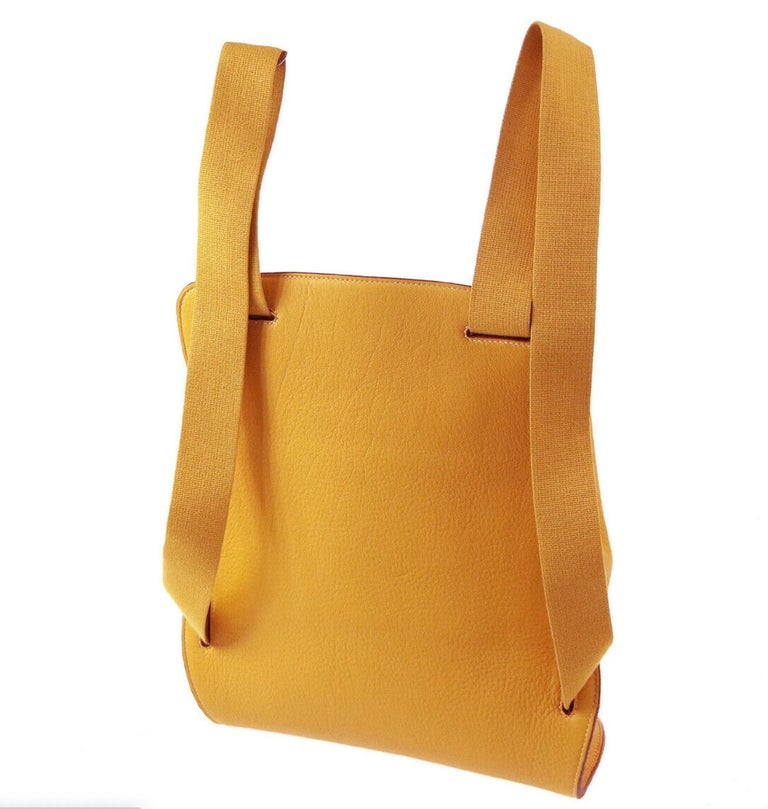 Hermes Mustard Fabric Leather Men's Women's Shoulder Travel Backpack ...