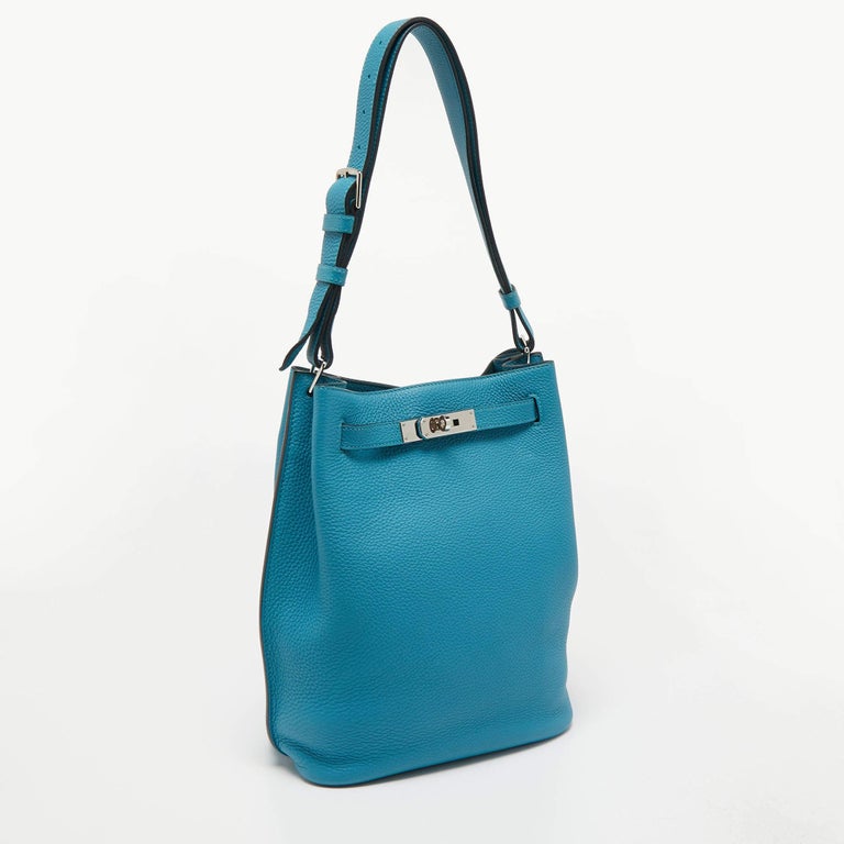 Hermes Mykonos Clemence Leather So Kelly 22 Bag For Sale at 1stDibs