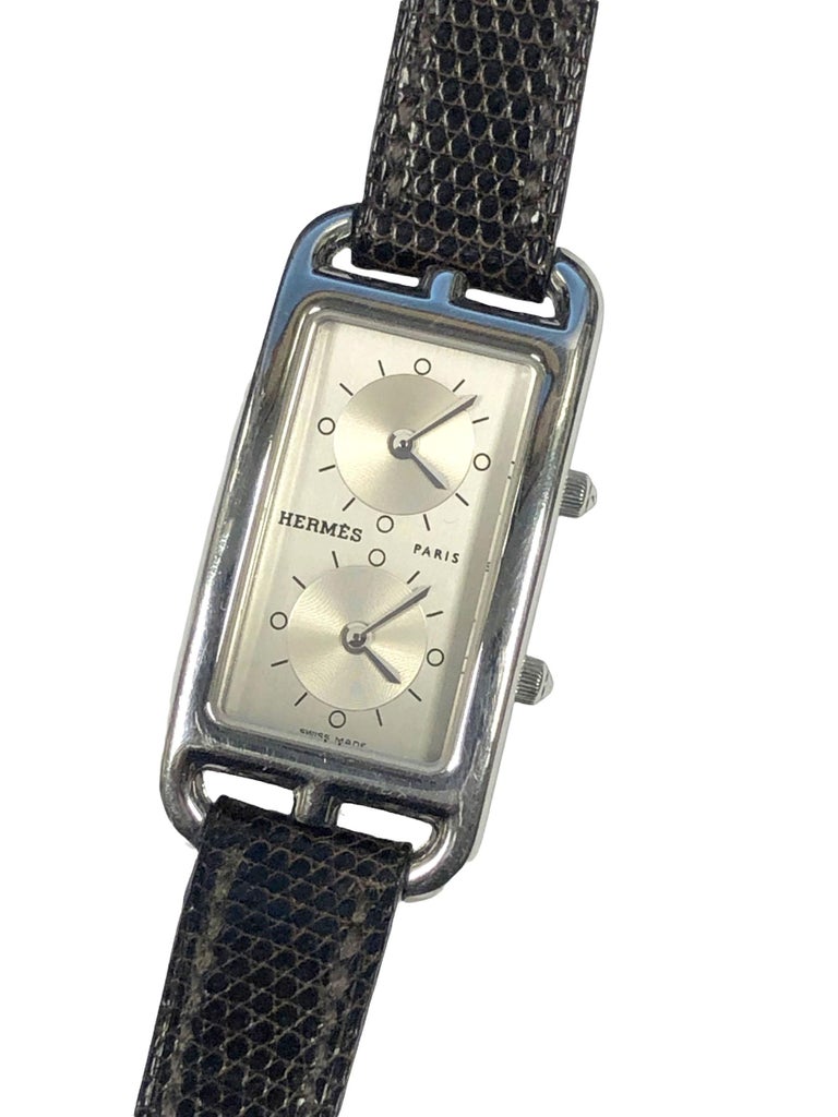 Hermes Nantucket Steel 2 Time Zone Ladies Quartz Wrist Watch For Sale ...