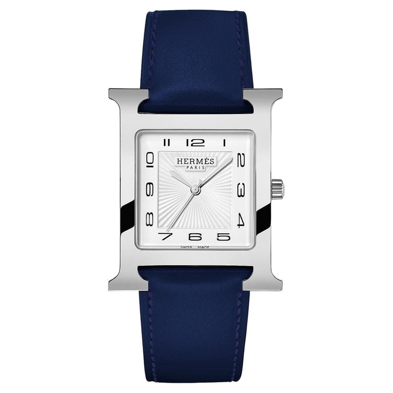 Hermes Navy Blue Strap Steel Case Hour H Watch 30.5 x 30.5 mm For Sale ...
