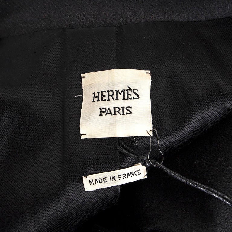 HERMES navy blue wool and angora 2013 LEATHER TRIM Peacoat Coat Jacket ...