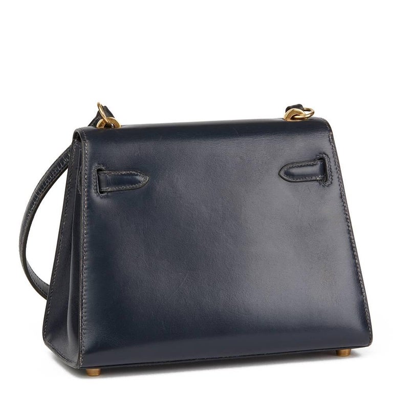 1991 Hermes Navy Box Calf Leather Mini Kelly 20 at 1stDibs