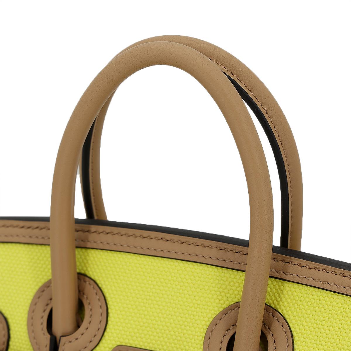 HERMÈS NEW Birkin 25 Cargo Yellow Taupe Toile Swift Leather Top Handle ...