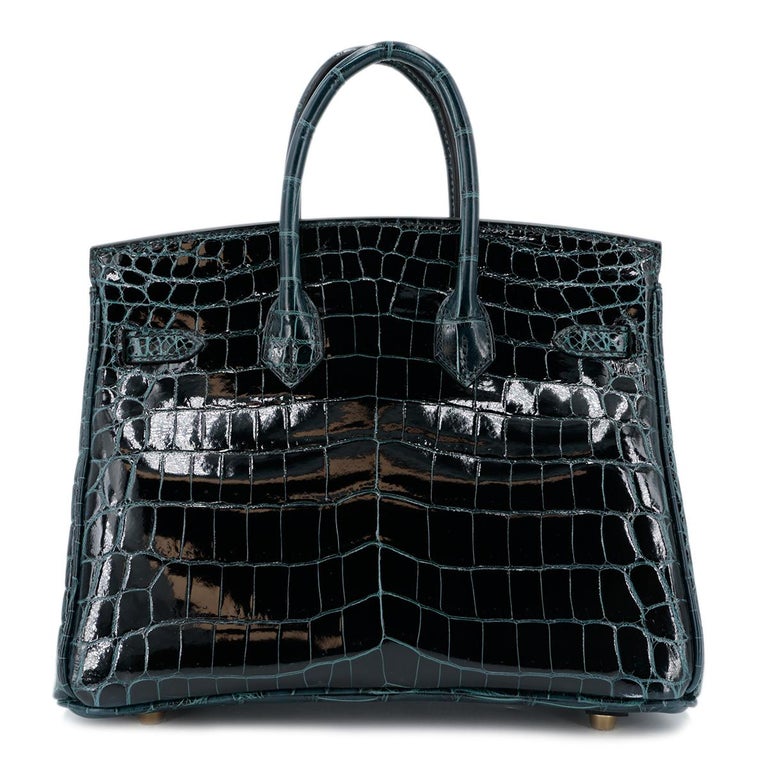 HERMES NEW Birkin 25 Green Blue Crocodile Exotic Leather Gold Tote Bag ...