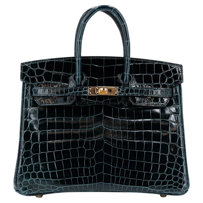 HERMES NEW Birkin 25 Green Blue Crocodile Exotic Leather Gold Tote Bag ...