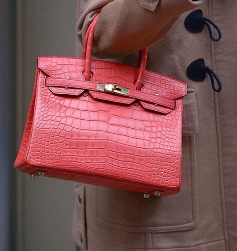 Hermes NEW Birkin 30 Pink Red Alligator Exotic Gold Top Handle Satchel ...
