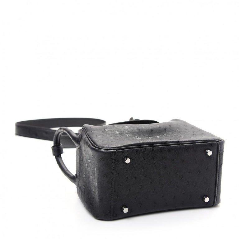 HERMES NEW Black Mini Lindy 20 Ostrich Exotic Palladium Shoulder Tote ...