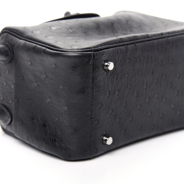 HERMES NEW Black Mini Lindy 20 Ostrich Exotic Palladium Shoulder Tote ...