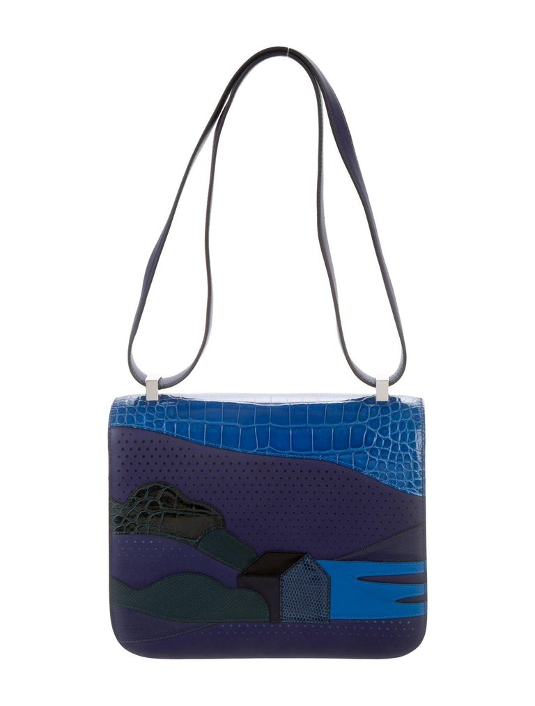 Hermes NEW Blue Crocodile Lizard Exotic 'H' Logo Shoulder Flap Bag in ...