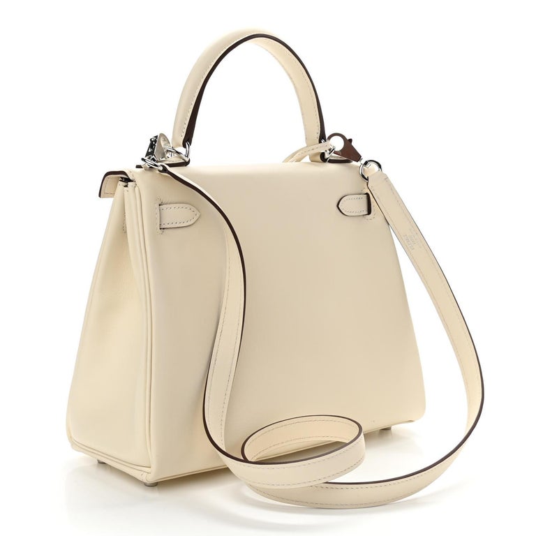 HERMES NEW Kelly 25 Retourne Swift In and Out Cream Nata Top Handle ...