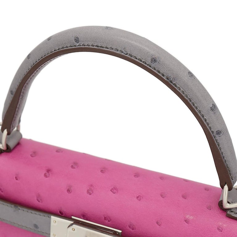 HERMÈS NEW Kelly 28 Horseshoe Special Order Ostrich Pink Top Handle ...