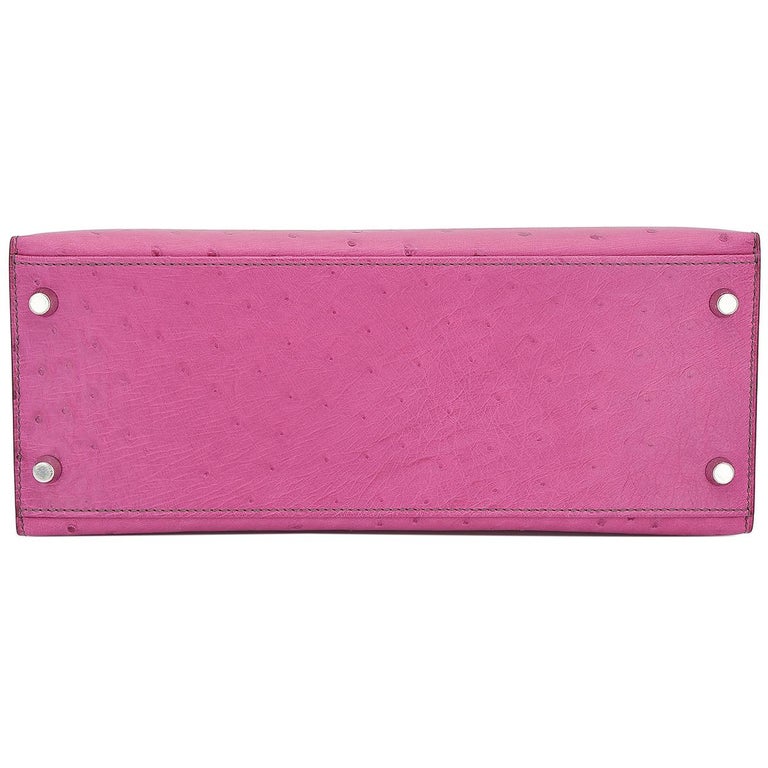 HERMÈS NEW Kelly 28 Horseshoe Special Order Ostrich Pink Top Handle ...