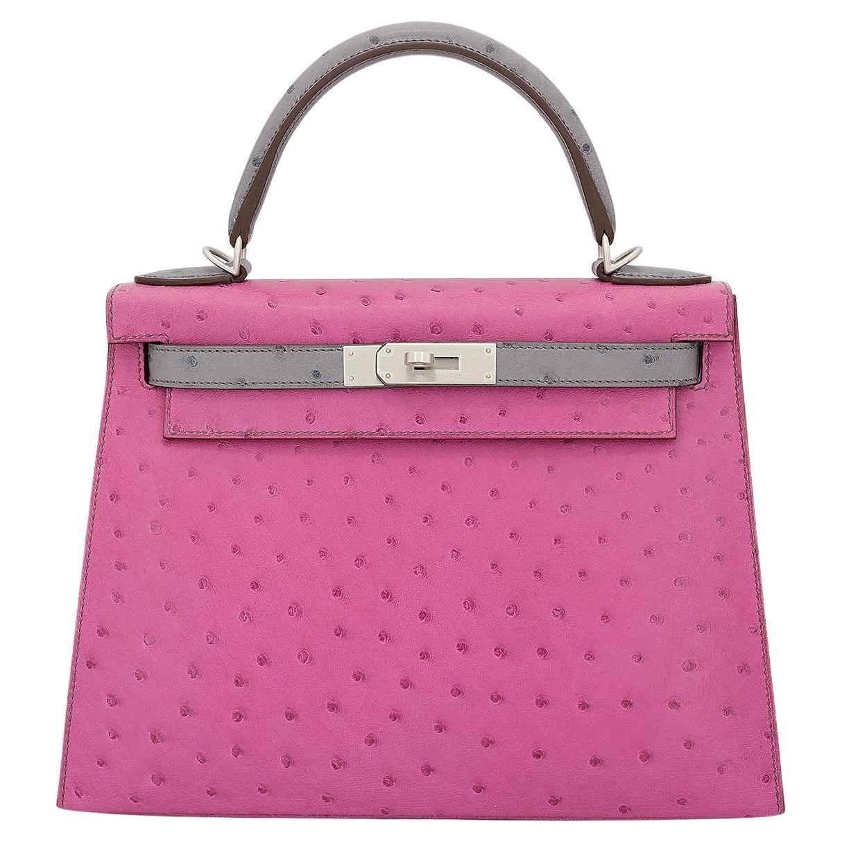 HERMÈS NEW Kelly 28 Horseshoe Special Order Ostrich Pink Top Handle ...