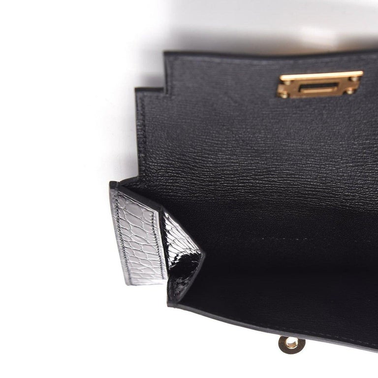 HERMES NEW Kelly Black Alligator Exotic Gold Hardware Pocket Compact ...
