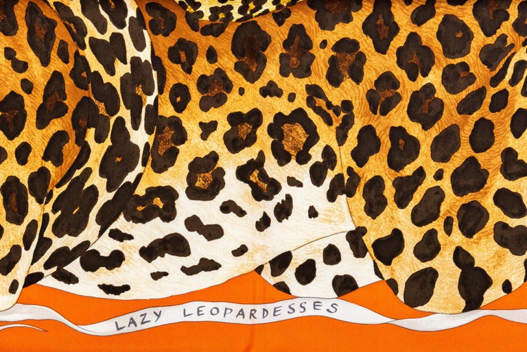 Hermès New Lazy Leopardess Orange Scarf For Sale at 1stDibs
