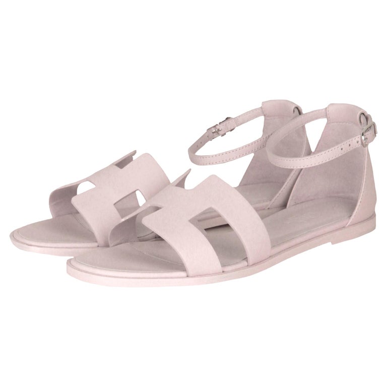 Hermes NEW Light Pink Santorini H Sandals sz 37.5 For Sale at 1stDibs
