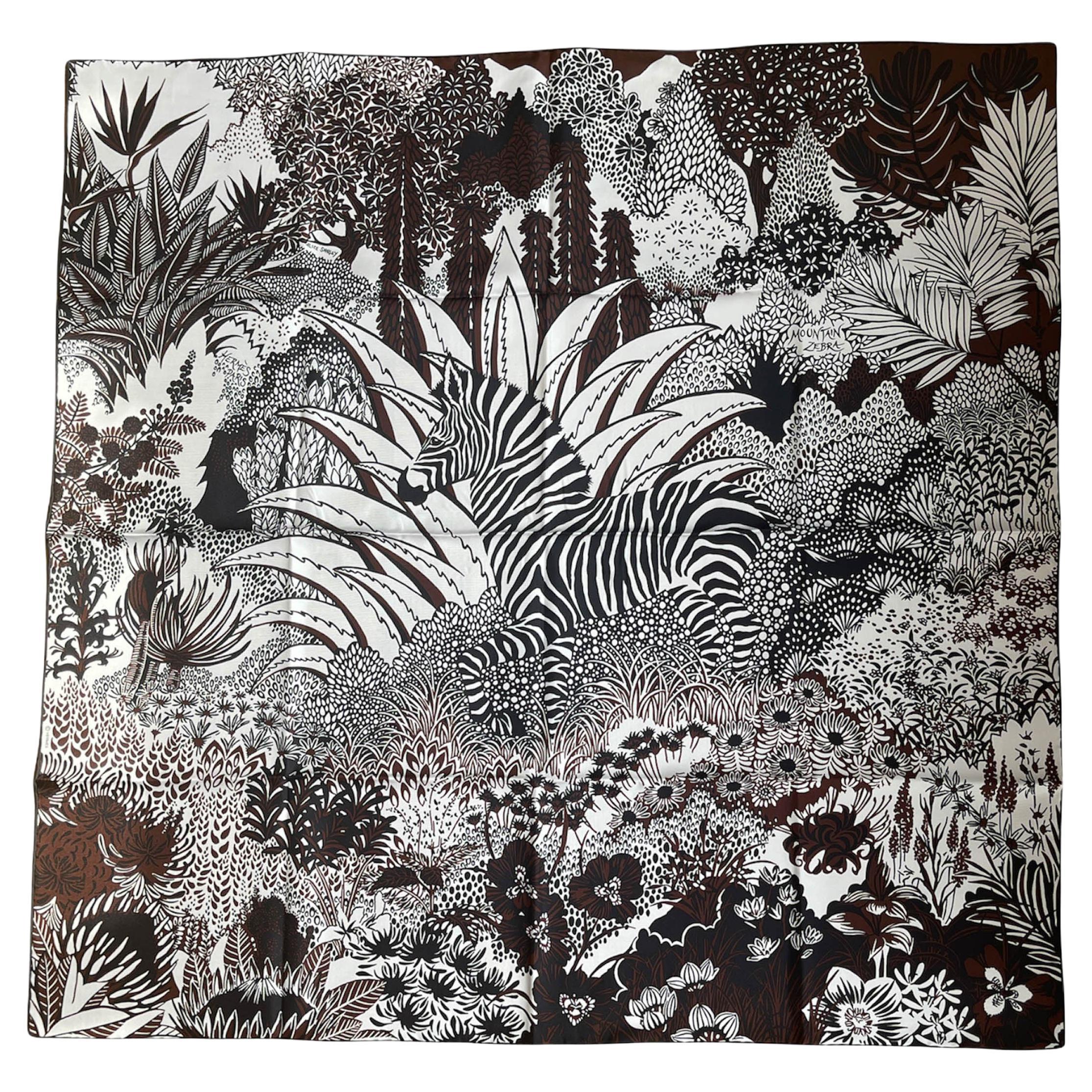 Hermes NEW Marron/ Noir/ Blanc Mountain Zebra 90cm Silk Scarf by Alice ...
