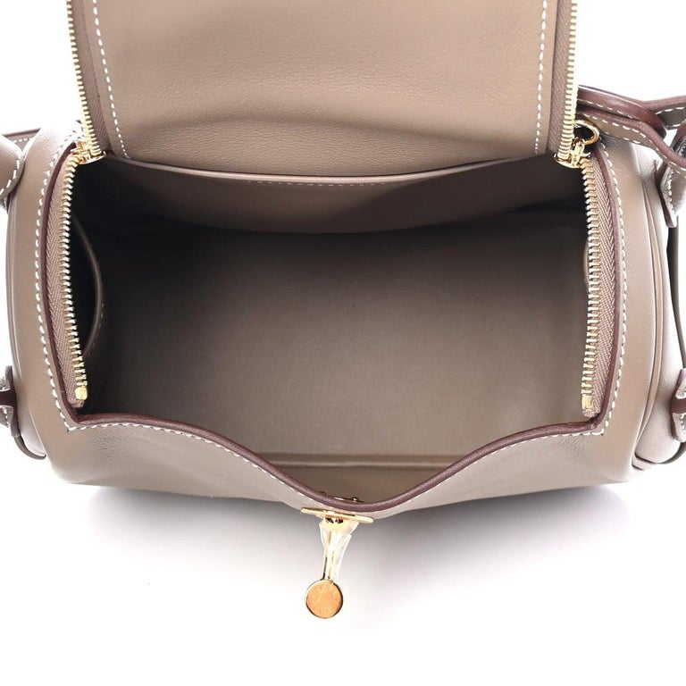 HERMES NEW Mini Lindy 20 Taupe Etoupe Leather Gold Top Handle Shoulder ...