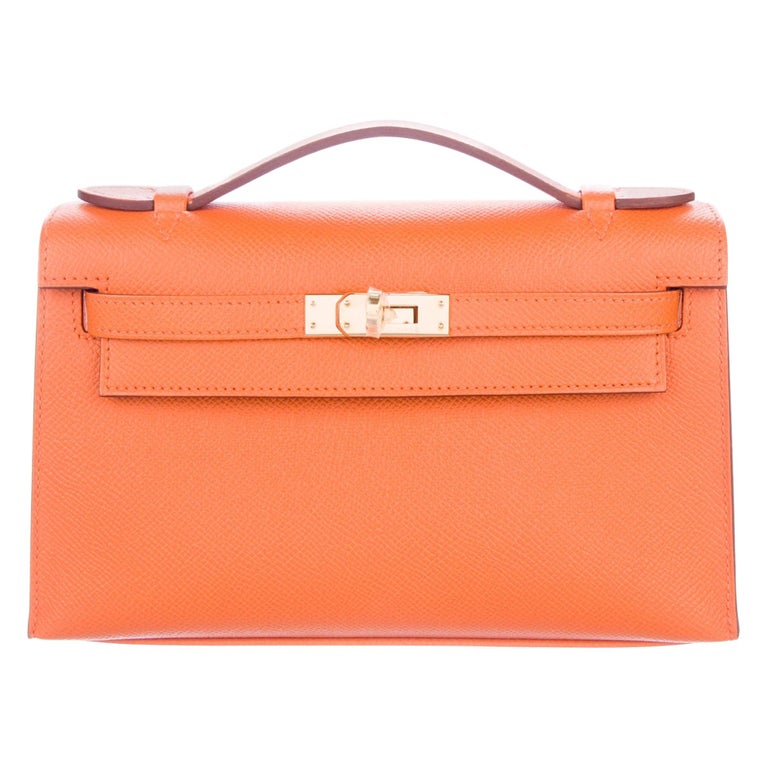 Hermes NEW Orange Leather Gold Top Handle Satchel Small Tote Bag in Box ...
