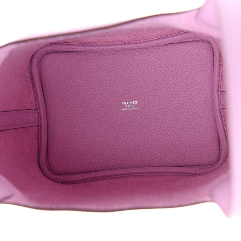 HERMES NEW Pink Leather Purple Picotin 18 Palladium Small Top Handle ...