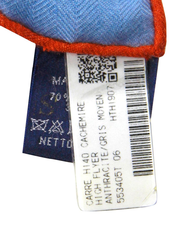 Hermes NEW RARE Anthracite/Gris Moyen High Flyer 140cm Silk/Cashmere ...