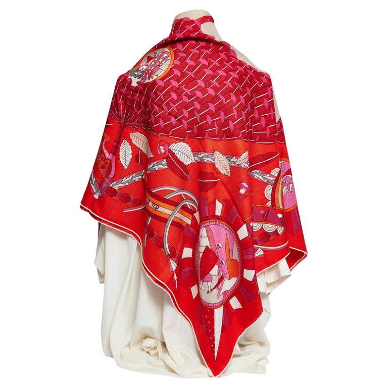 Hermès New Red Geometric Cashmere Shawl For Sale at 1stDibs