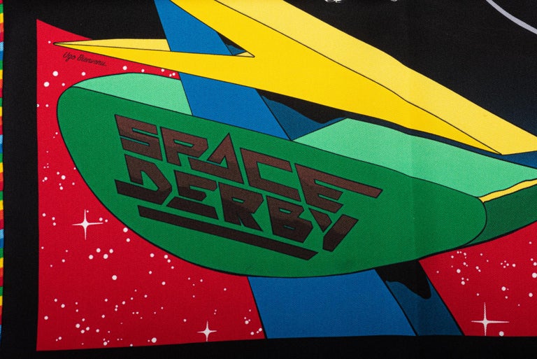 Hermès New Space Derby Silk Scarf Red For Sale at 1stDibs