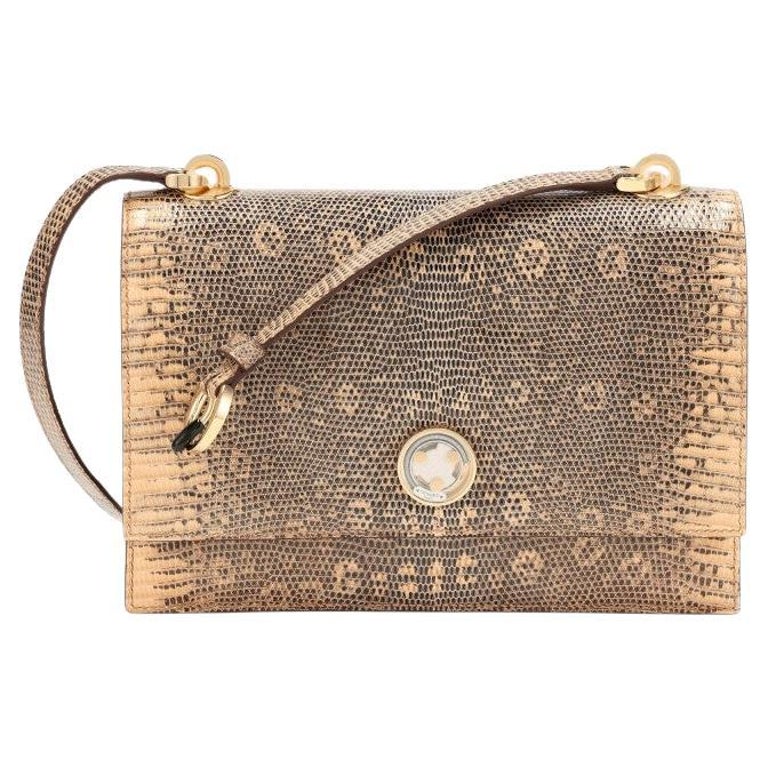 HERMES NEW Tan Lizard Exotic Gold Small Evening Shoulder Flap Bag For ...