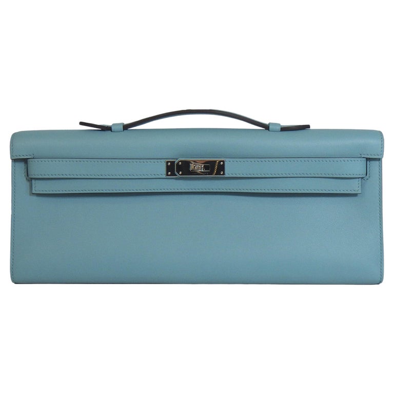 Hermes - New w/ Tags - Kelly Cut Clutch 2016 - Blue Attol - Top Handle ...
