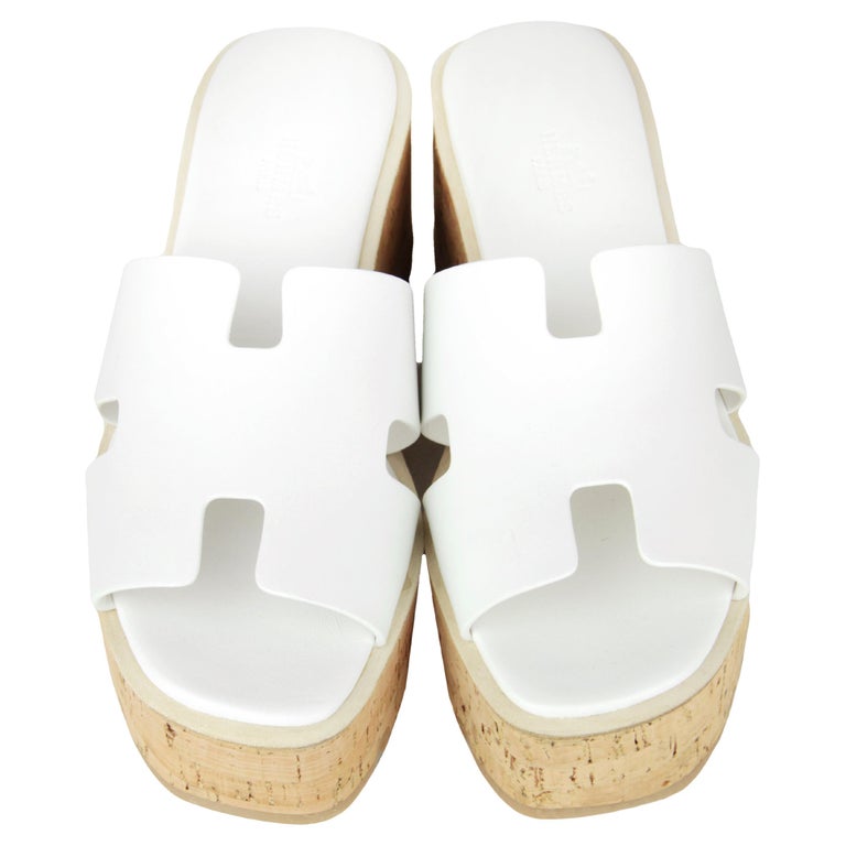 Hermes NEW White Calfskin Cork Eze 30 Platform H Sandals sz 37 For Sale ...