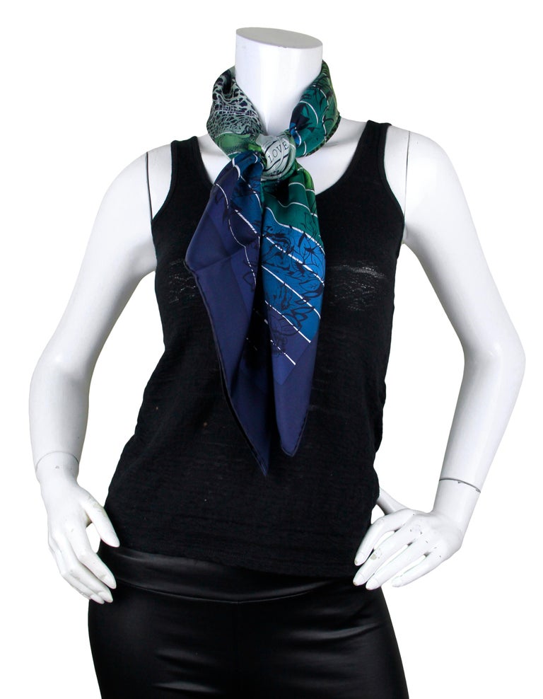 Hermes NEW WITH TAG Midnight Blue/ Green Jungle Love Rainbow 90cm Silk ...
