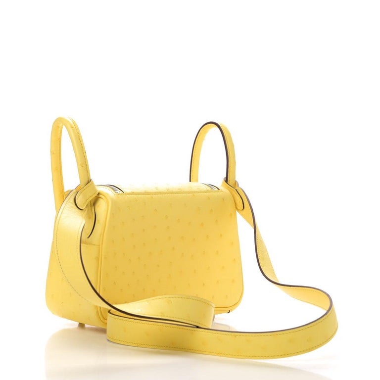 HERMES NEW Yellow Lindy 20 Ostrich Exotic Palladium Top Handle Shoulder ...