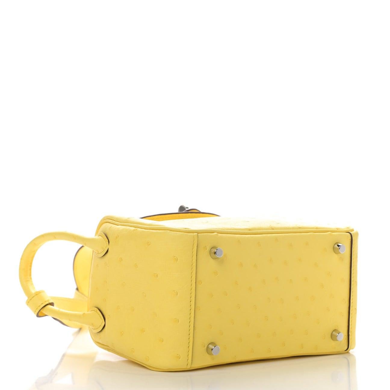 HERMES NEW Yellow Lindy 20 Ostrich Exotic Palladium Top Handle Shoulder ...