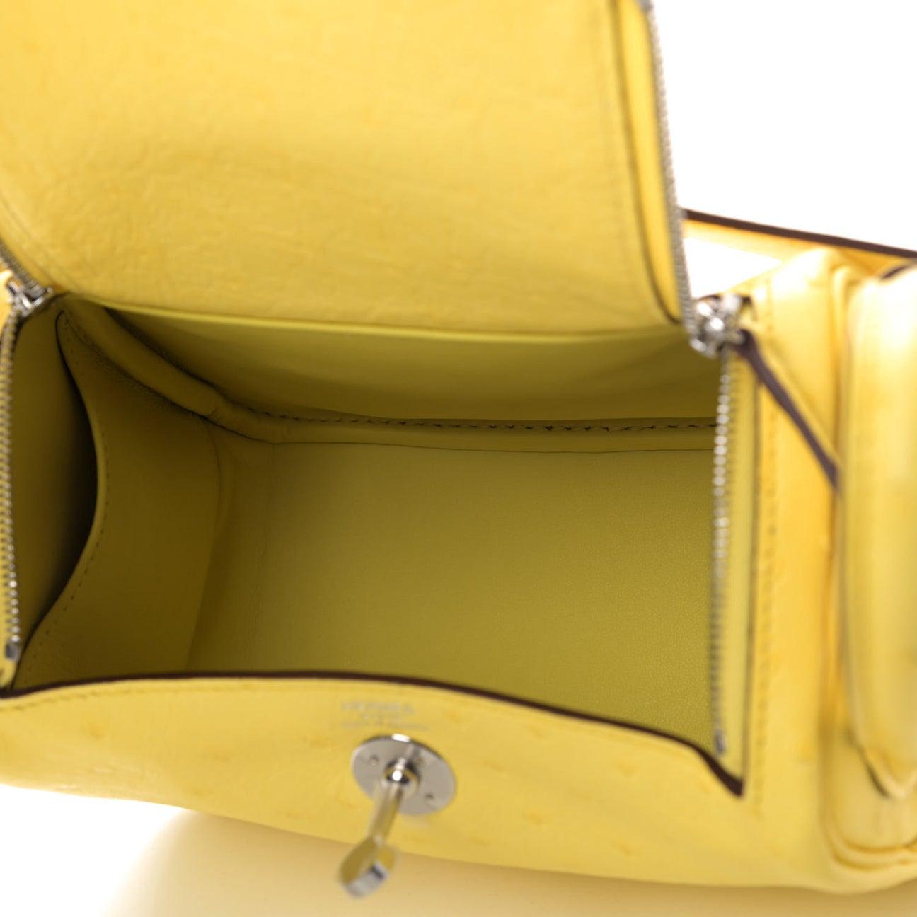 HERMES NEW Yellow Lindy 20 Ostrich Exotic Palladium Top Handle Shoulder ...
