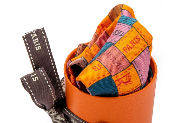 Hermès NIB Orange Checkers Twilly For Sale at 1stDibs