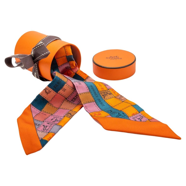 Hermès NIB Orange Checkers Twilly For Sale at 1stDibs