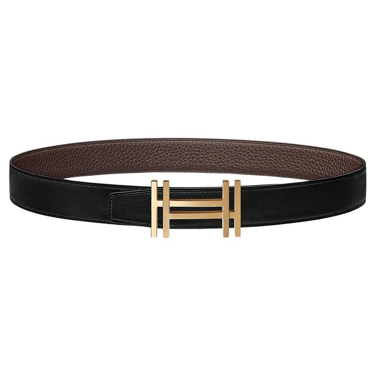 Hermes Noir / Chocolat H au Carre belt buckle and Reversible leather strap 32 mm For Sale at 1stDibs