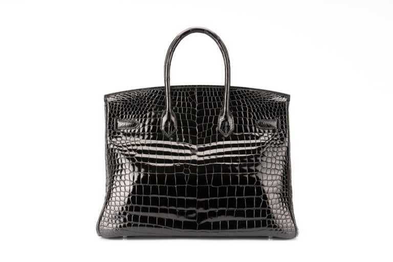 Hermes Birkin Diamond Hardware Bag Black shiny Porosus Crocodile 35 For ...
