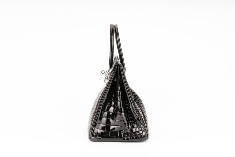 Hermes Birkin Diamond Hardware Bag Black shiny Porosus Crocodile 35 For ...