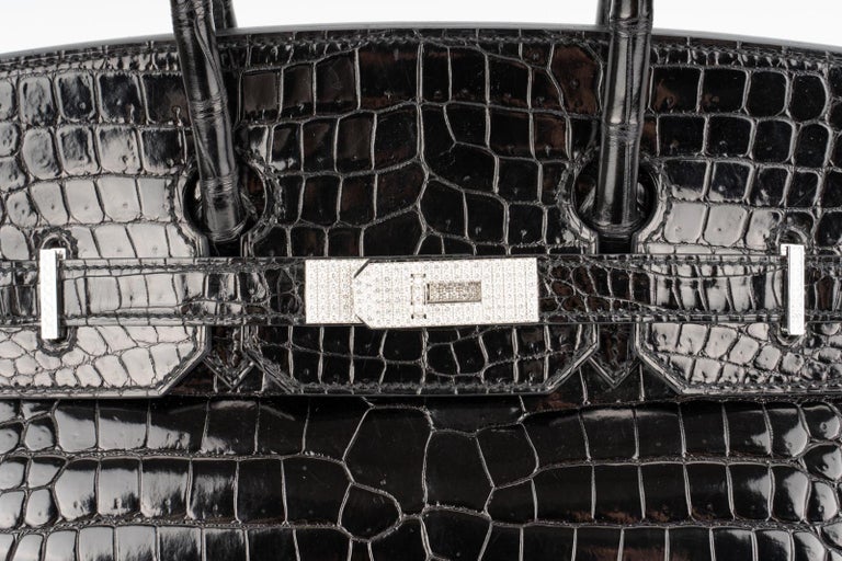 Hermes Birkin Diamond Hardware Bag Black shiny Porosus Crocodile 35 For ...