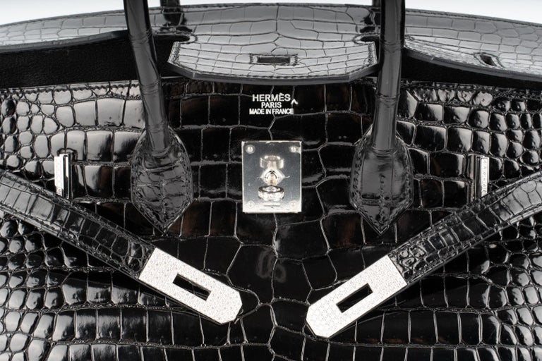 Hermes Birkin Diamond Hardware Bag Black shiny Porosus Crocodile 35 For ...