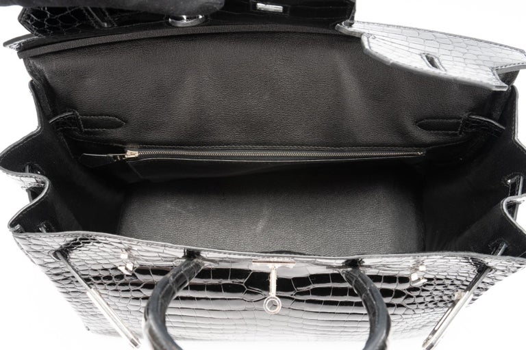Hermes Birkin Diamond Hardware Bag Black shiny Porosus Crocodile 35 For ...