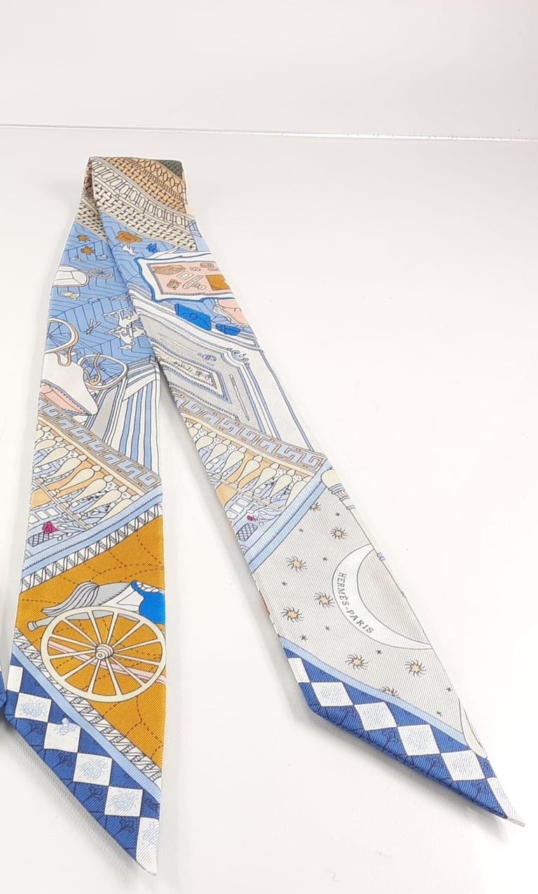 Hermes Objets de Curiosite Twilly Blue / Beige / Rose Poudre Silk For ...