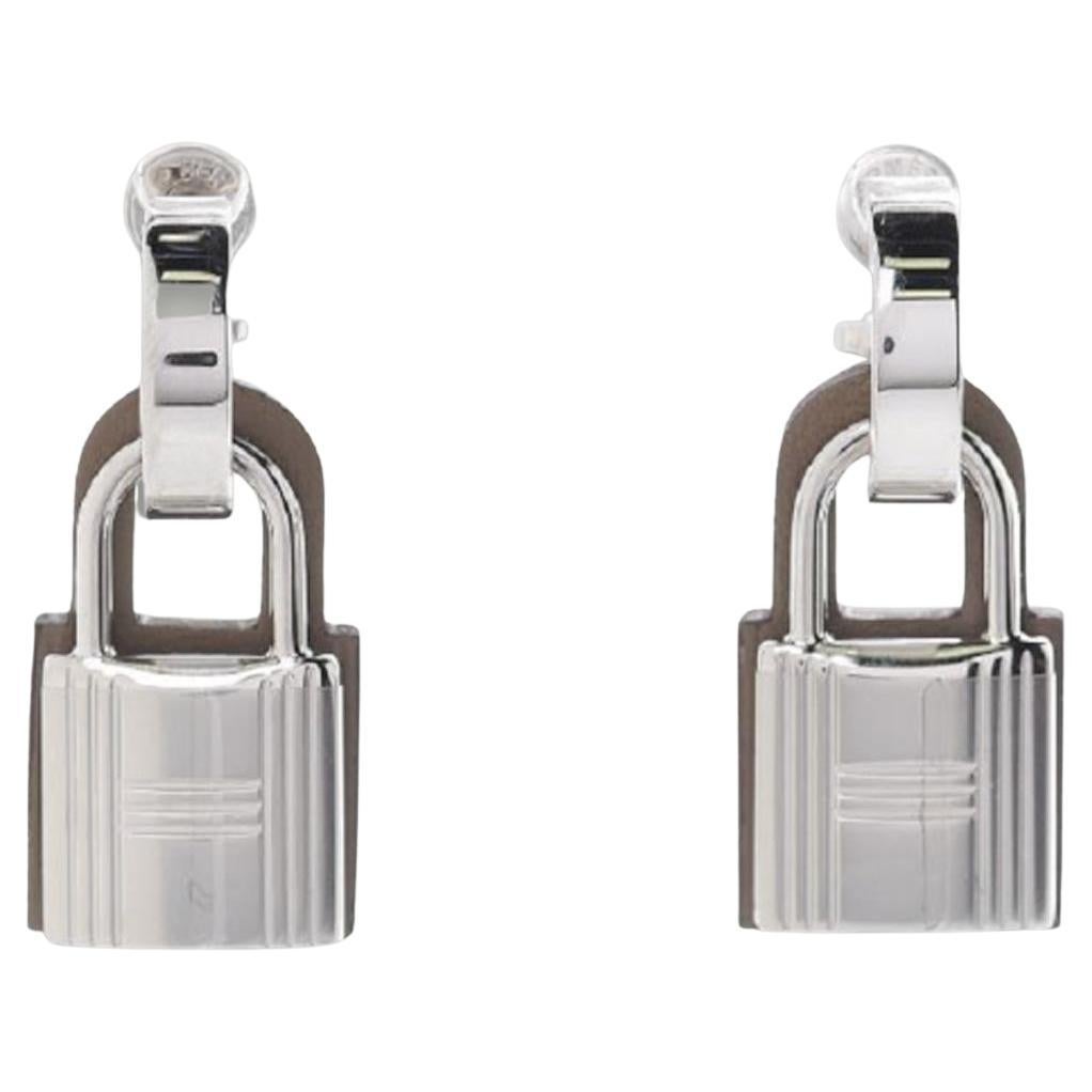 Hermes O'Kelly earrings Étoupe Swift calfskin with palladium plated For ...