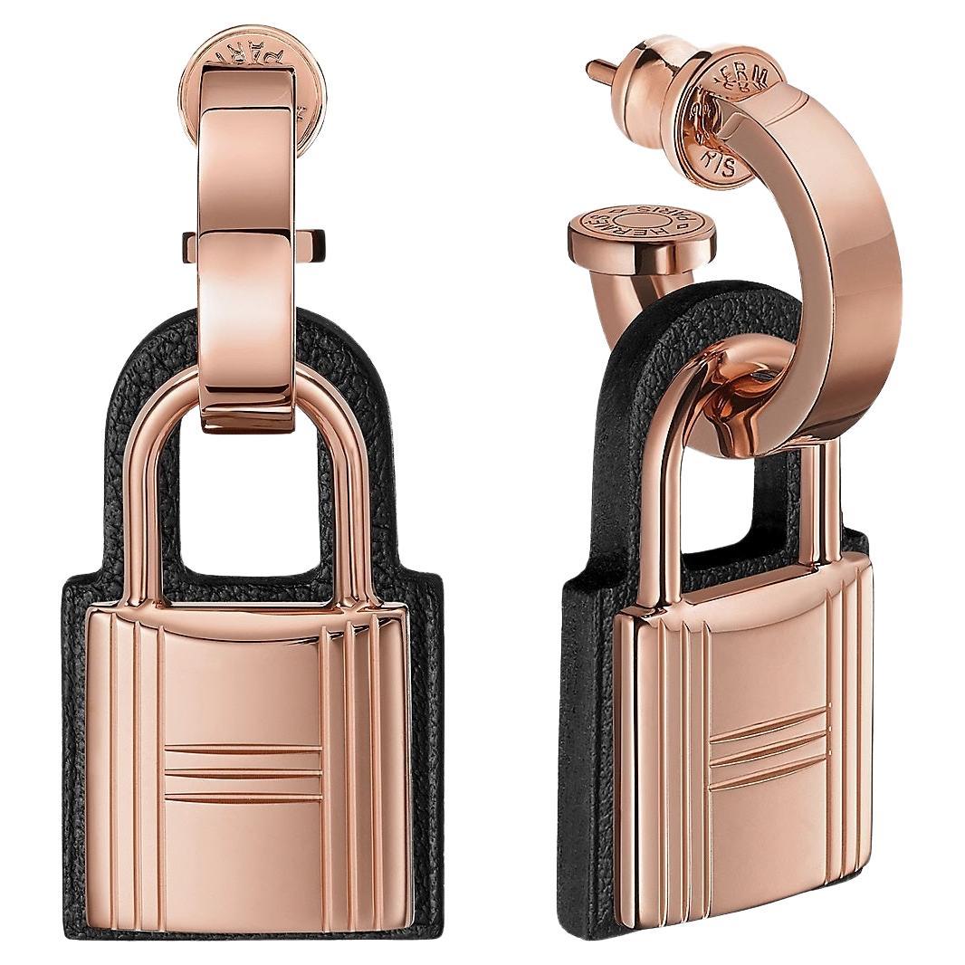 Hermes O'Kelly earrings Swift calfskin Rose gold plated finish For Sale ...