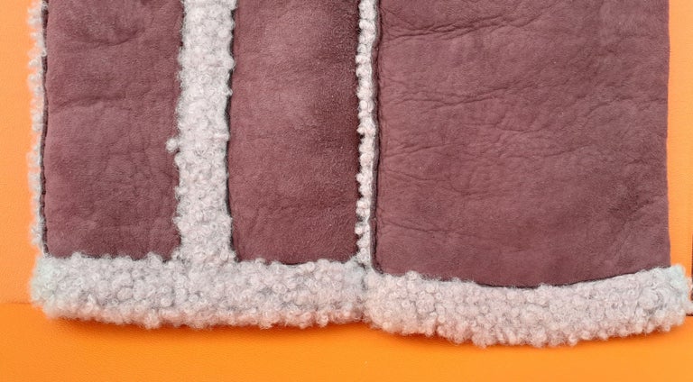 Hermès Open Gloves Mittens Teddy Plush Shearling Leather Wool Purple ...