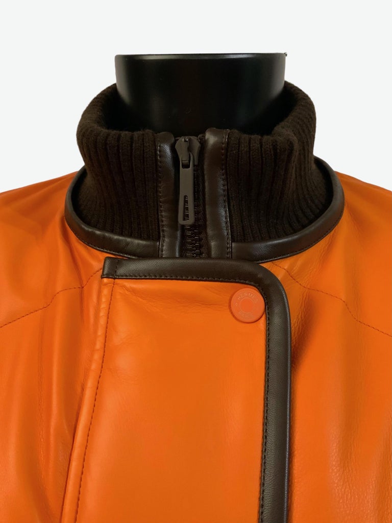 Hermès Orange Calfskin Leather Down Bomber Jacket For Sale at 1stDibs