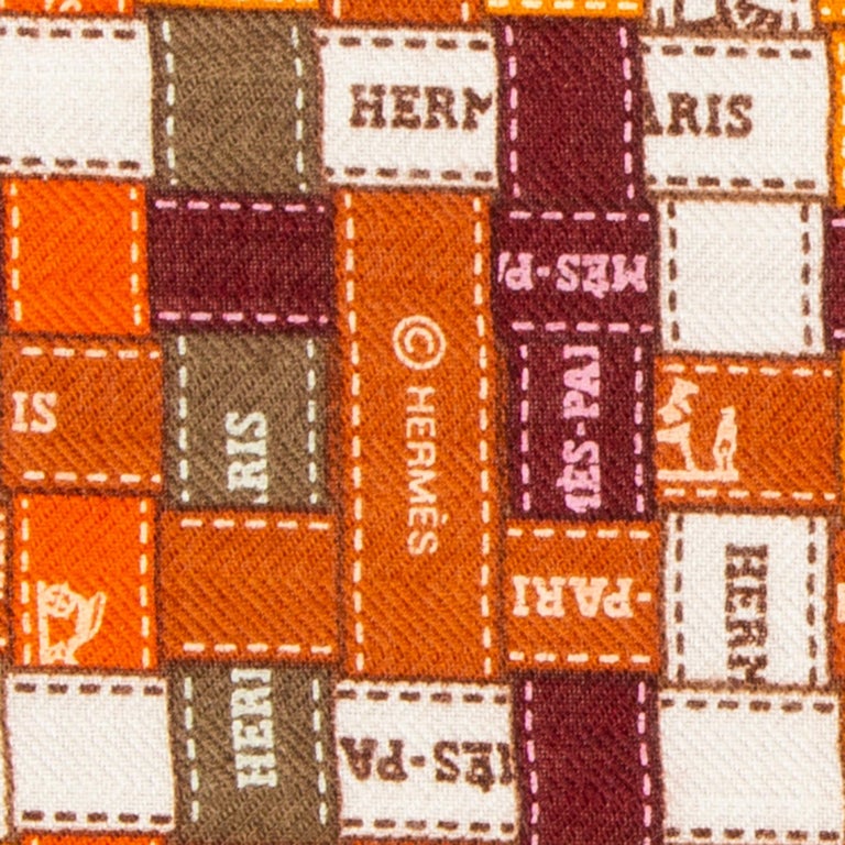 HERMES orange cashmere silk BOLDUC AU CARRE Muffler Scarf For Sale at ...